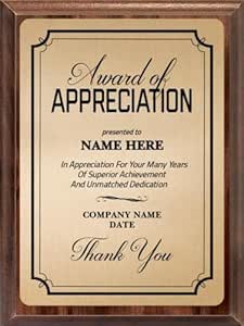 Amazon.com : Crown Awards 6x8 Appreciation Preset Text Wood Plaque with ...