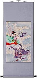 Amazon.com: EXP Handmade Goddess Scroll Wall Art Painting, Light Blue ...