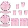 60 Pcs Pink Party Tableware Set for Her,Girl,Women,Pink Paper Plates ...