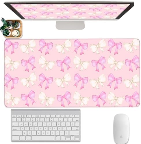 Amazon.com: Pink Preppy Bows Mouse Pad Coquette White Bow Extended ...