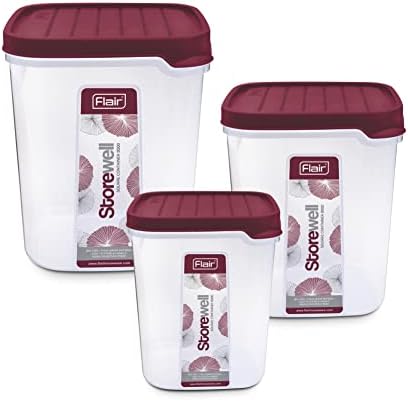 FLAIR Storewell Square Food Storage Containers Set of 3 (6L, 8L, 12L ...