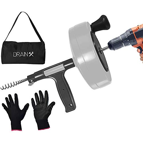 DrainX Heavy Duty Metal Drain Auger with Drill Attachment (50 FT) for ...