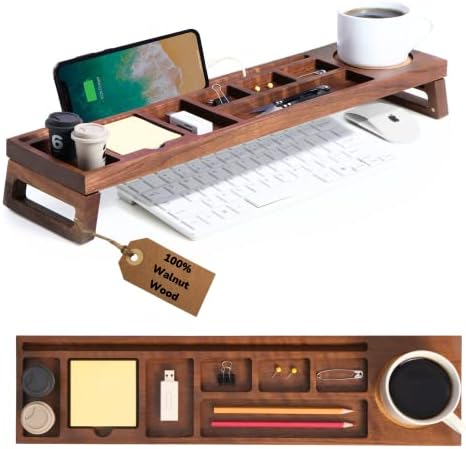 Amazon.com: LarkyHill Acacia Wood Desk Organizer - Multi-Compartment ...