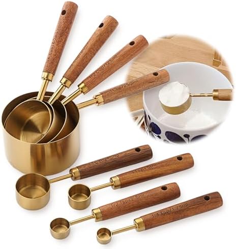 Amazon.com: Kraft Kitchen Wooden Measuring Cups and Spoons Set - Wood ...