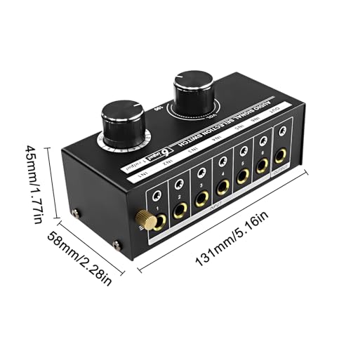 XMSJSIY 6.35mm/3.5mm Audio Selector Switcher 6-in-1-out 1/4 1/8″ TRS ...