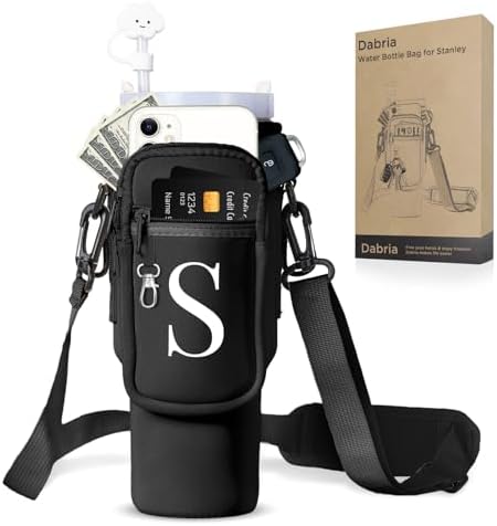 dabria Initial A-Z Water Bottle Bag with Phone Pocket for Stanley 40 oz Tumbler Neoprene Water ...