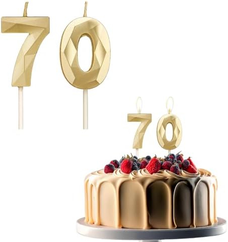 JEKUGOT 70th Birthday Candles for Cakes, Number 70 Candle, Gold Candle ...