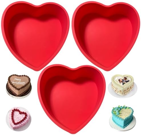 REECAGO Heart Shaped Cake Tin, 3pcs 8 Inch Silicone Love Moulds, Cake ...