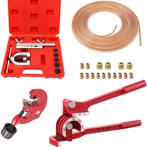 Brake Pipe Flaring Tool Set + 3 in 1 Tubing Bender + 3/16"x 25ft/7.6m ...