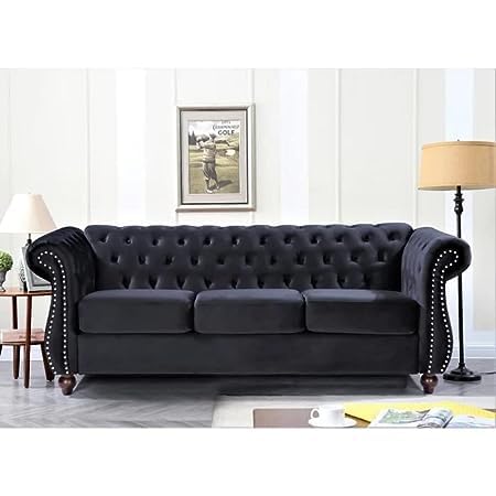 ClufRox Royale Curved Arm Tufted Three Seater Elegant Wooden Base Sofa ...