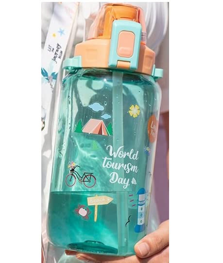 TEMSON 1200ml Water Bottle with Straw and Shoulder Strap and Sticker ...