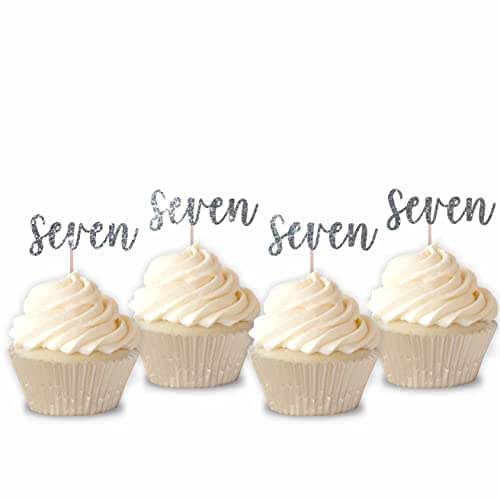 Amazon.com: Glitter Number"Seven" Cupcake Toppers | Set of 12 Glitter 7 ...