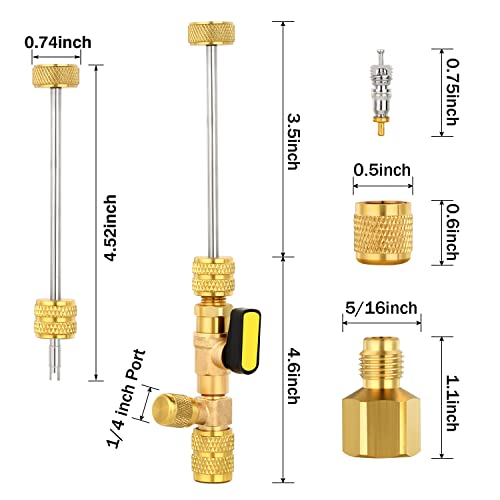 WADEO Valve Core Remover Tool HVAC with Dual Size SAE 1/4 & 5/16 Port ...