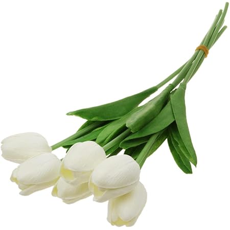 Amazon｜品 PU ホーム 装飾花 ミニ チューリップ ブーケ 造花 バンチ 全5色選ぶ - 白｜造花 オンライン通販