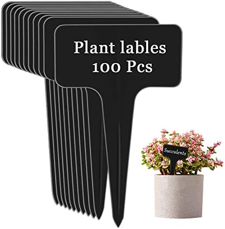 Whaline 100 Pcs Plant Labels Black T-Type Markers, Plastic Garden Tags ...