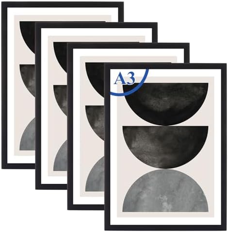 CYEER A3 Picture Frame Pack of 4, Wooden Black A3 Photo Frames Poster ...