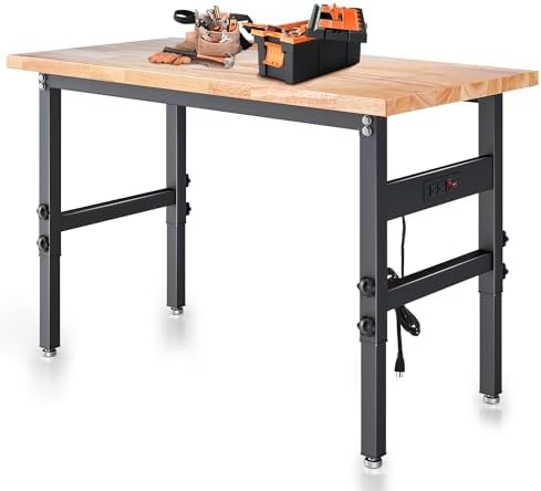 WORKPRO 2-in-1 48-inch 48" Adjustable Workbench For Garage, Rubber Wood ...