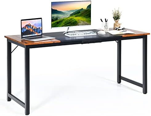 SFAREST Computer Desk, 160cm x 60cm Wooden Writing Table with ...