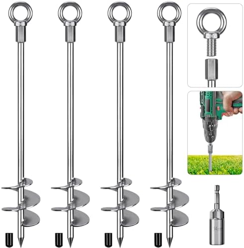 Phopich Ground Anchor Screw in, 4 Pack Spiral Trampoline Anchors with ...