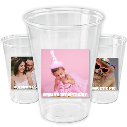 Amazon.com: Personalized 16oz Disposable Plastic Party Cups With Square ...