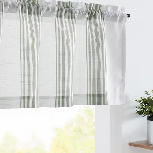 Amazon.com: jinchan Striped Linen Valance Curtain 16 Inch Vertical ...