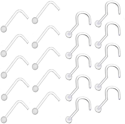2Pack (20PCS) Clear Plastic Nose Ring Retainers Cartilage Lip Eyebrow ...