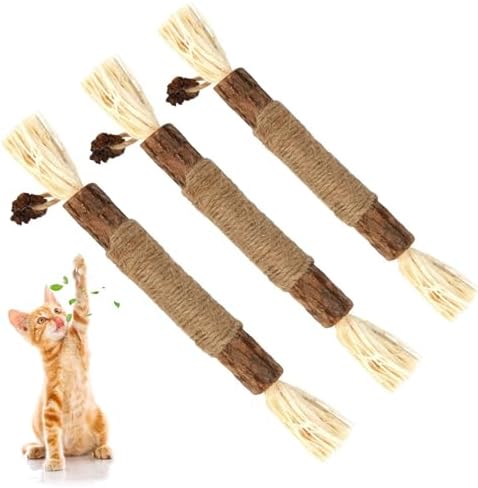 Newoutset 4 Pcs Natural Silvervine Cat Chew Sticks, with 3 Pcs Cat ...