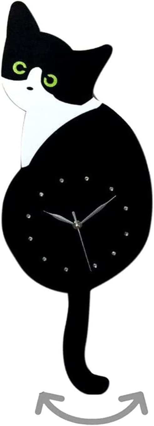 Cat clocks with swinging tail and eyes, 3D Cat Wall Clock Tail Wag ...