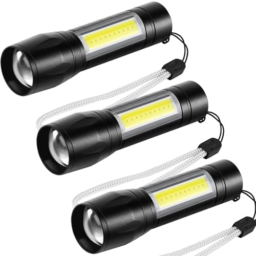 3 Pack Rechargeable Mini LED Flashlight - 3 Modes, Side COB Lamp ...