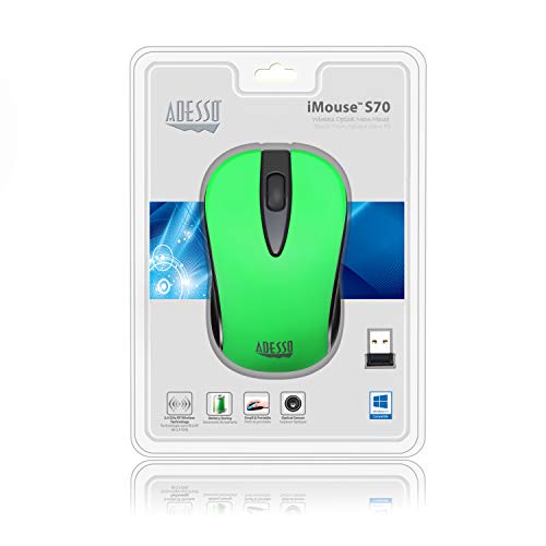 Adesso Ergonomic iMouse S70 - Wireless Optical Neon Mouse (Green ...