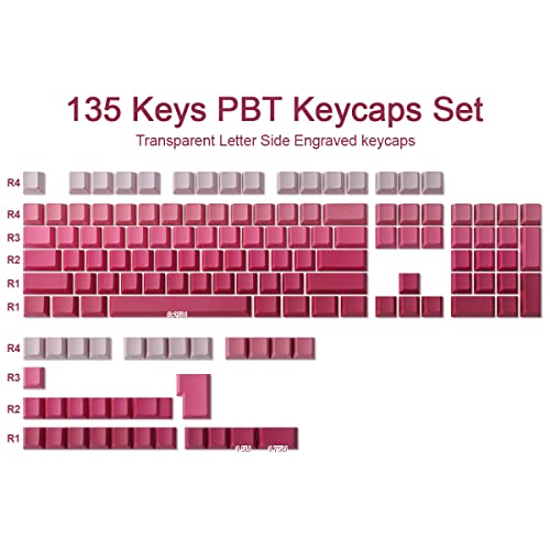 Keycaps 135 Keys PBT Letter Side Print Shine Through Keycaps Red ...