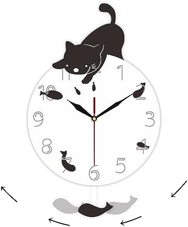 Amazon.com: Timethink Black Cat Wall Clock with Pendulum, Fish and ...