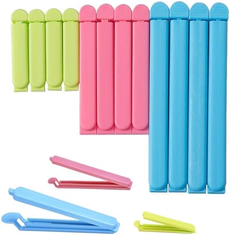 SHUBEIEUMI 12 Pcs Food Bag Clips, Plastic Sealing Bag Clips in 3 Sizes ...