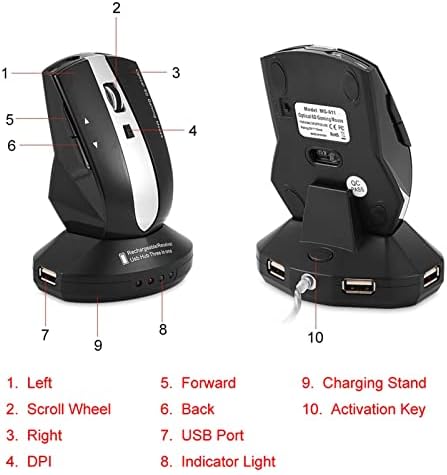 Wireless Rechargeable Mouse with Charging Station, 2.4GHz 3 Port USB ...