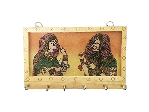 The SLR Beautiful Wooden Hand Painted 6 Hook Key Holder Wall Hanging ...