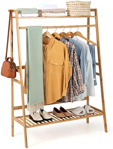 Amazon.com: COPREE Bamboo Garment Coat Clothes Hanging Heavy Duty Rack ...