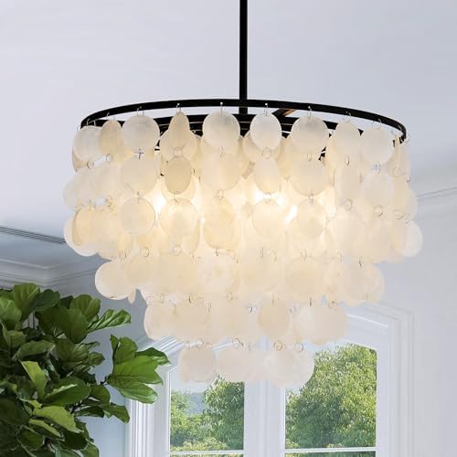 Wellmet 24 Inch Capiz Shell Chandelier, 6 Lights Coastal Bathroom ...