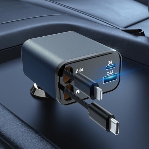 Amazon.com: Retractable Car Charger 120W - 4 in 1 Fast Charing Car ...