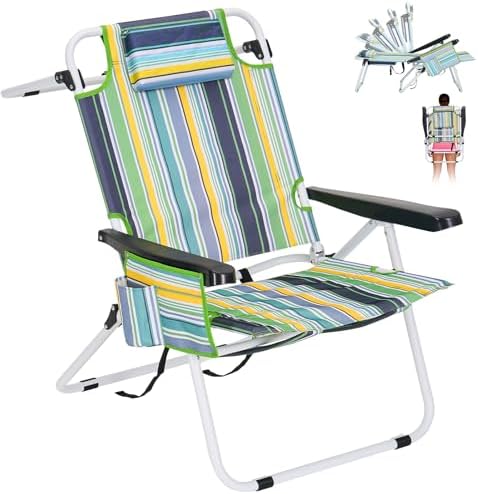 Amazon.com : ABORON 17'' Tall Folding Beach Chair with Backpack Straps ...