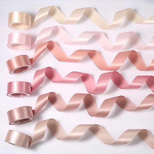 6 Rolls Ribbon for Flower Bouquet, 1" x 30yard Double Face Satin Dusty ...