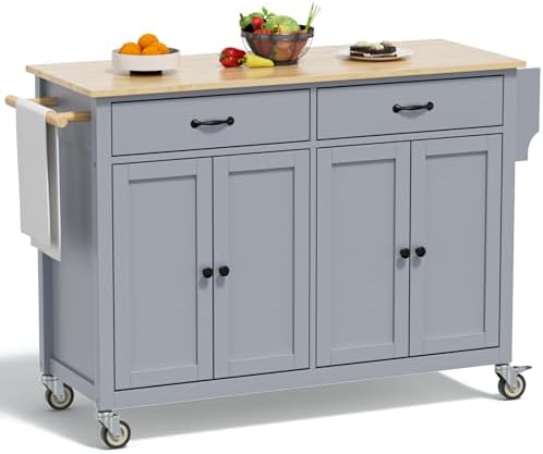Amazon.com: Rovibek Large Kitchen Island on Wheels with Storage 54 in ...