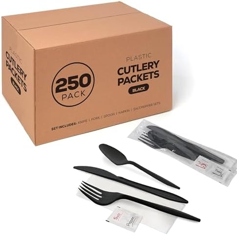 Amazon.com: 250 Plastic Cutlery Packets - Knife Fork Spoon Napkin Salt ...