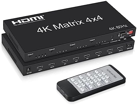 4x4 HDMI Matrix Switch 4K@60Hz, HDMI Matrix Switcher Splitter 4 in 4 ...