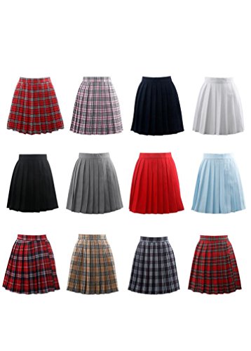 Vogstyle Women's Basic High Waisted Solid Pleated Mini Uniform Dress