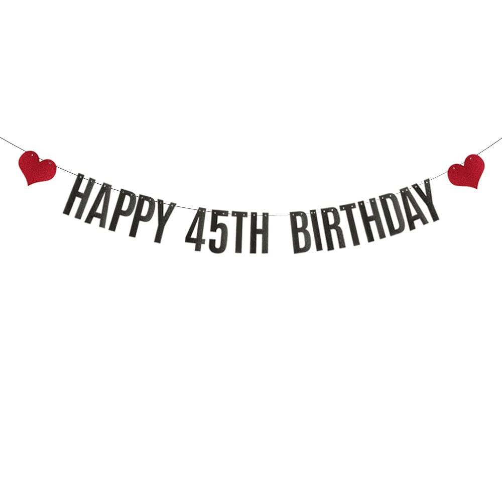 Amazon.com: ABCpartyland Black Glitter Happy 45th Birthday Banner,45th ...