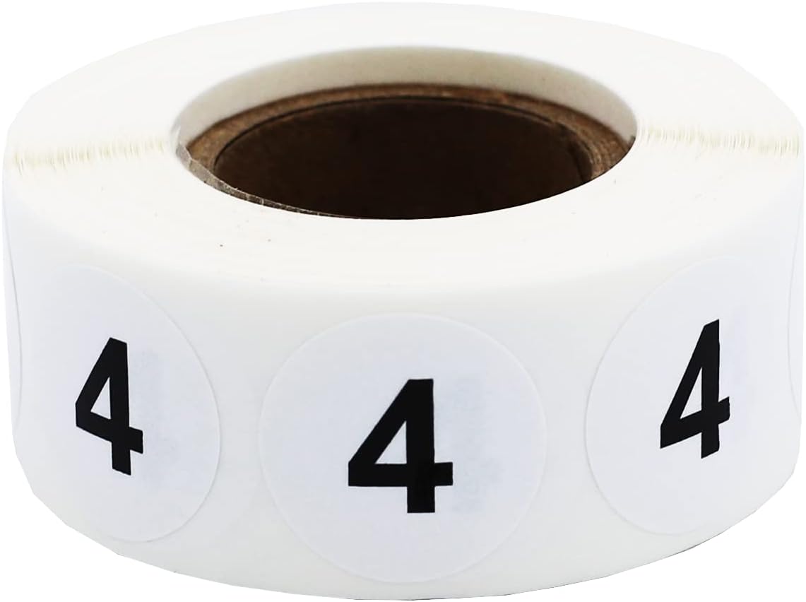 Amazon.com: White with Black Number 4 Circle Dot Stickers, 3/4 Inch ...