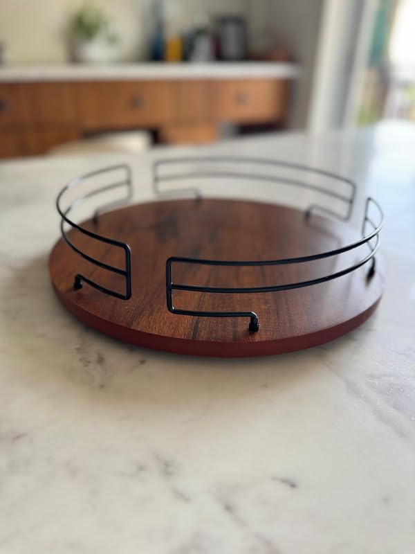 appeasy Wooden Round Revolving Serving Tray, Kitchen Spice Organizer ...