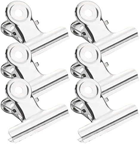 6 Pack Bull Hinge Clips Stainless Steel Binder Paper Clamps Metal Grip ...