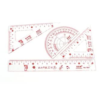 Alcoa PrimeCartoon Words Pattern Protractor Ruler Set 4 in 1 Clear Red ...