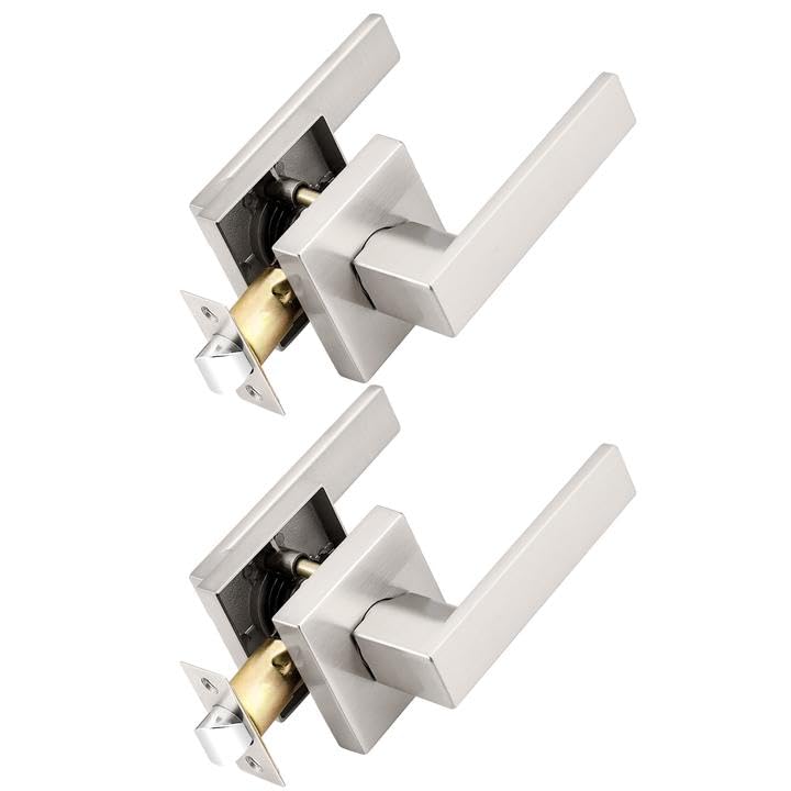 Probrico Interior Brushed Nickel Door Handle, Heavy Duty, Flat Square ...